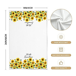 GEEORY Kitchen Towels for Summer Decor Hello Summer Sunflowers Dish Towels 18x26 Inch Ultra Absorbent Bar Drying Cloth Hand Towel for Kitchen Bathroom Party Home Decorations Set of 2