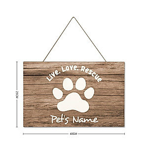 SUQINFA Custom Live Love Dog Paw Dog Sign Hanging Door Sign, Personalized Pet Name Puppy Wall Sign, Customized Dog House Wooden Plaques Wall Art for Home Garden Yard Decor