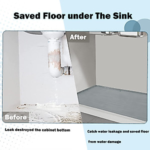 Under Sink Mat Waterproof Silicone Kitchen Cabinet Tray 34'' x 22'' Under Kitchen Sink Mats and Protectors with Drain Hole for Drips Leaks Spills in Kitchen Bathroom