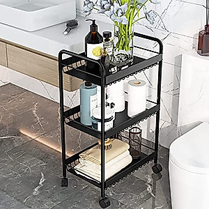 3 Tier Metal Rolling Cart, Storage Cart on Wheels, Kitchen Cart, Bathroom Cart