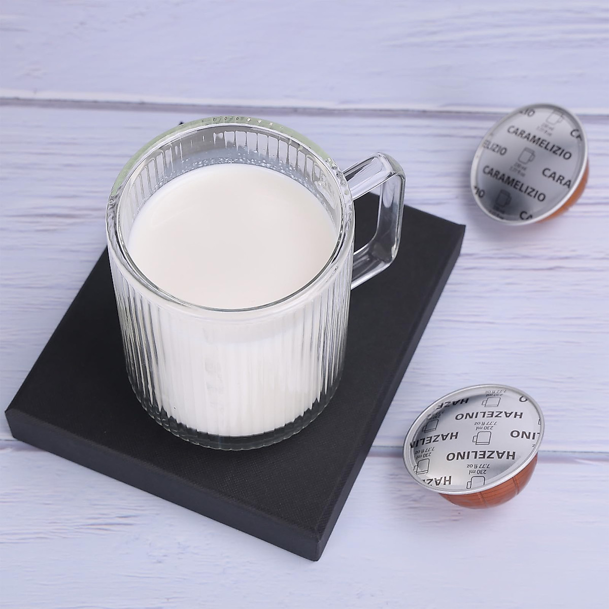 Schliersee Double Walled Glass Coffee Mug, 13.5 OZ Clear Ribbed Glassware Embossed Glass Cups with Handle for Cappuccino, Latte, Cereal, Yogurt, Beer, Milk, Hot or Cold Beverages Cup