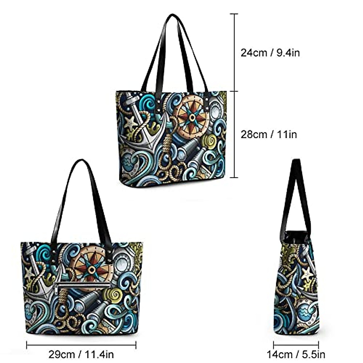 Womens Handbag Doodles Pattern Leather Tote Bag Top Handle Satchel Bags For Lady