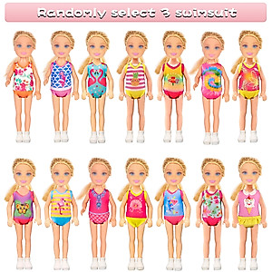 16pcs Doll Clothes and Accessories for 5.3 inch - 6 inch Dolls Include 3 Tops, 3 Pants for Boy Dolls and 5 Dresses, 3 Bikinis for Girl Dolls and 2 Pairs Shoes (No Doll)