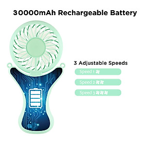 OUTXE Personal Necklace Mini Fan 3000mAh Hands-Free Portable Fan USB 3 Settings, Folding Electric Cooling Fan Handheld Fan