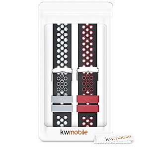 kwmobile Straps Compatible with Huawei Watch GT 2e Straps - 2x Replacement Silicone Watch Bands - Black/Red/Black/Grey