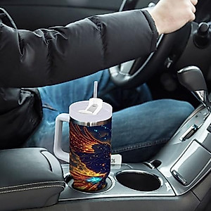 Slewiaeky Tumbler with Handle 40 oz Animal Hawk Beautiful America Travel Mug with Lid and Straw Stainless Steel Vacuum Insulated Water Bottle Cup for Iced Tea Coffee Cold Beverages Cup Holder Friendl