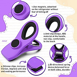 Chip Clips, Bag Clips, 6 Pack Purple Magnetic Clips, Chip Clips Bag Clips Food Clips, Bag Clips for Food, Clips for Food Packages, Magnet Clips, Chip Bag Clip, Magnetic Chip Clips for Fridge