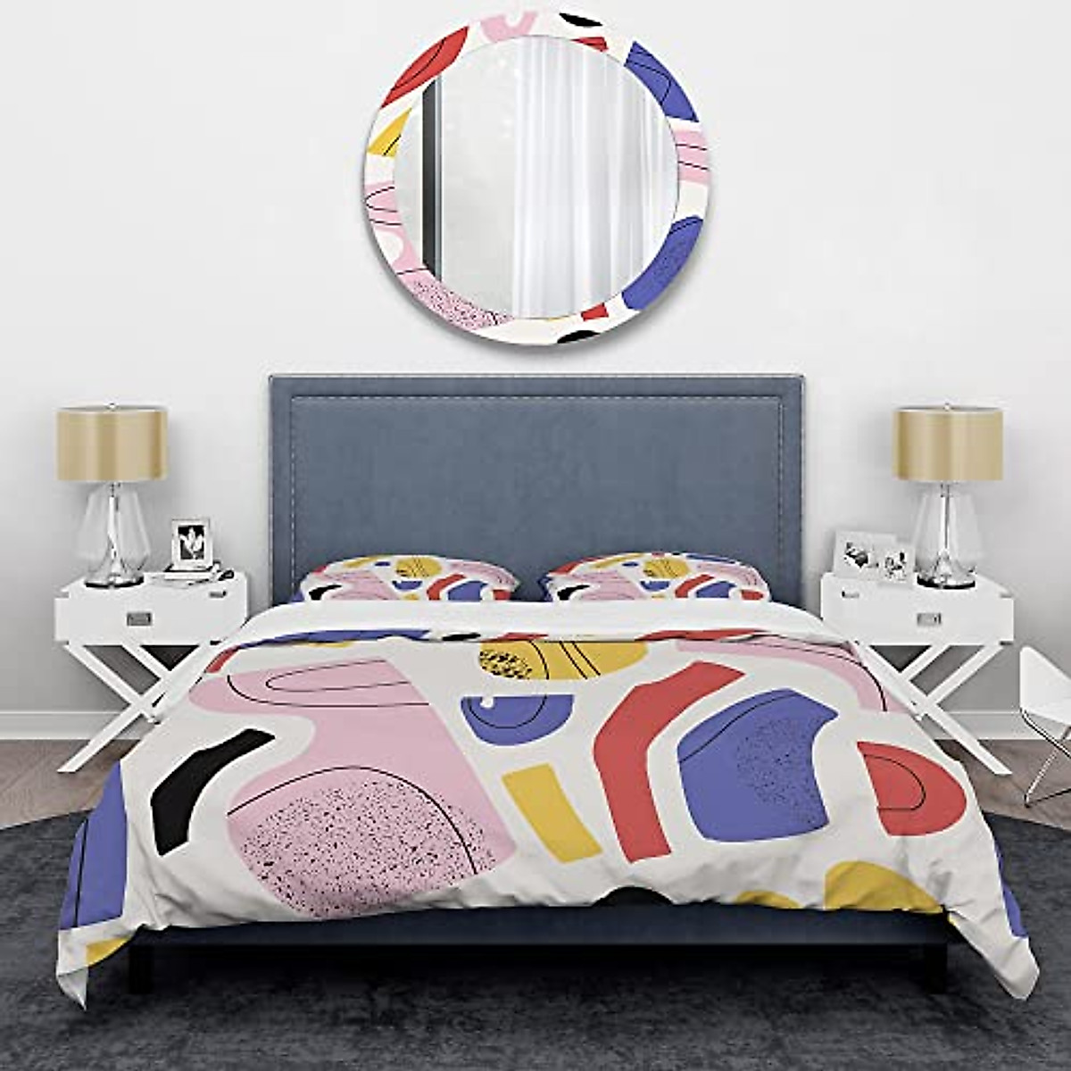 DESIGN ART Designart 'Organic and Elements in Red Yellow and Pink' Modern Duvet Cover Comforter Set Full/Queen Cover + Comforter + 2 Shams 4 Piece