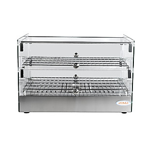 Hakka Commercial Food Warmer, 2-Tier Electric Showcase Pizza Warmer Countertop 50L Adjustable Tempreture Pastry Display Case for Buffet Restaurant Bakeshop Snack Bar