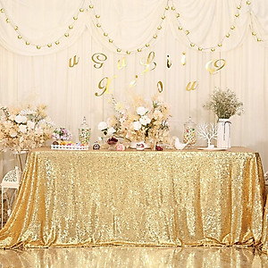 Juya Delight 50" x 80" Bright Gold Rectangle Sequin Tablecloth for Party Dinner Banquet Festival Wedding Anniversary Exhibition Dessert Table