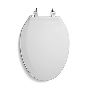 Centoco 820STS-001 Elongated Plastic Toilet Seat, Open Front with Cover, Stainless Steel Hinge, Heavy Duty Commercial Use, White