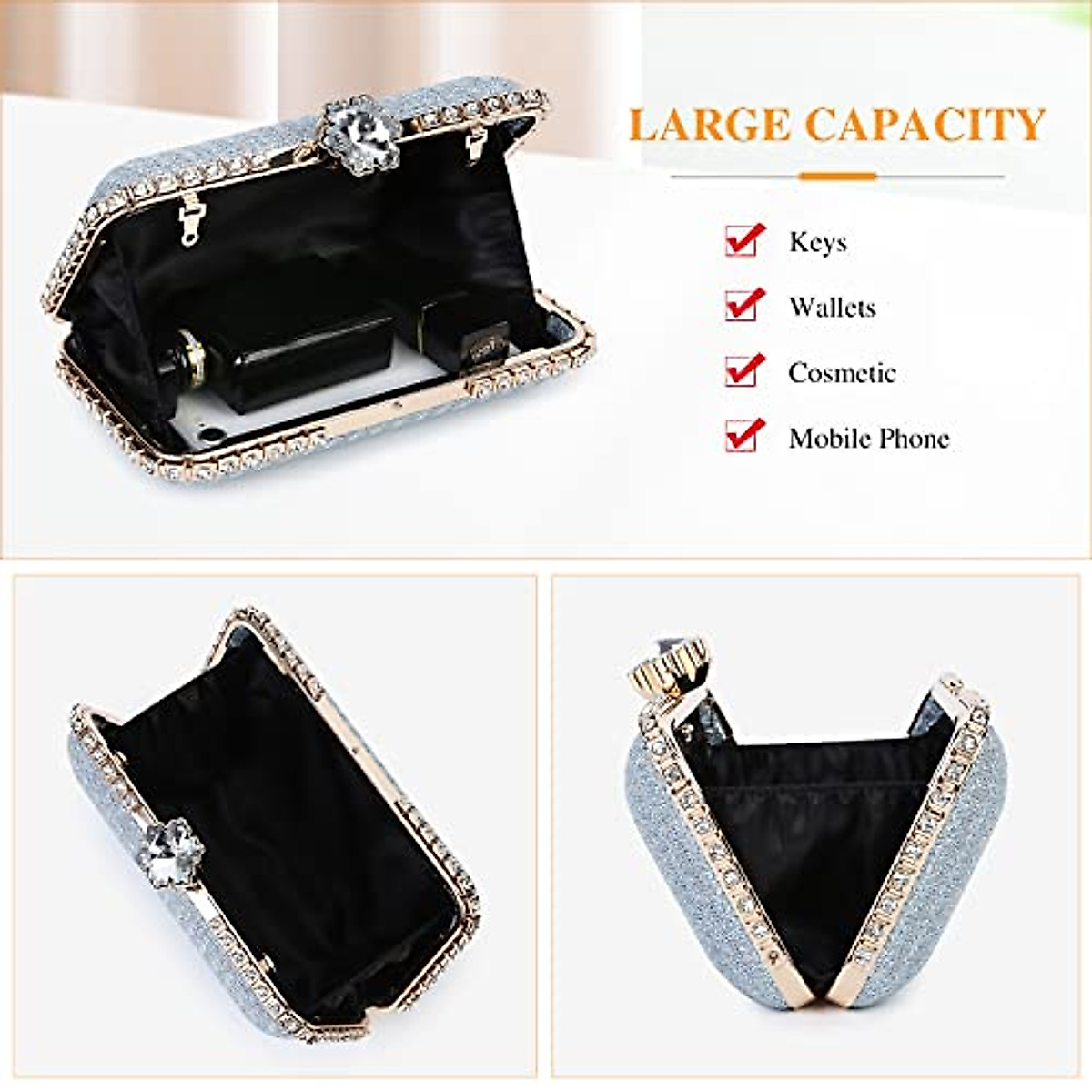 UBORSE Women Clutch Bag Glitter Evening Bag Elegant Evening Purse for Women Wedding Party Purse Handbag(Blue)