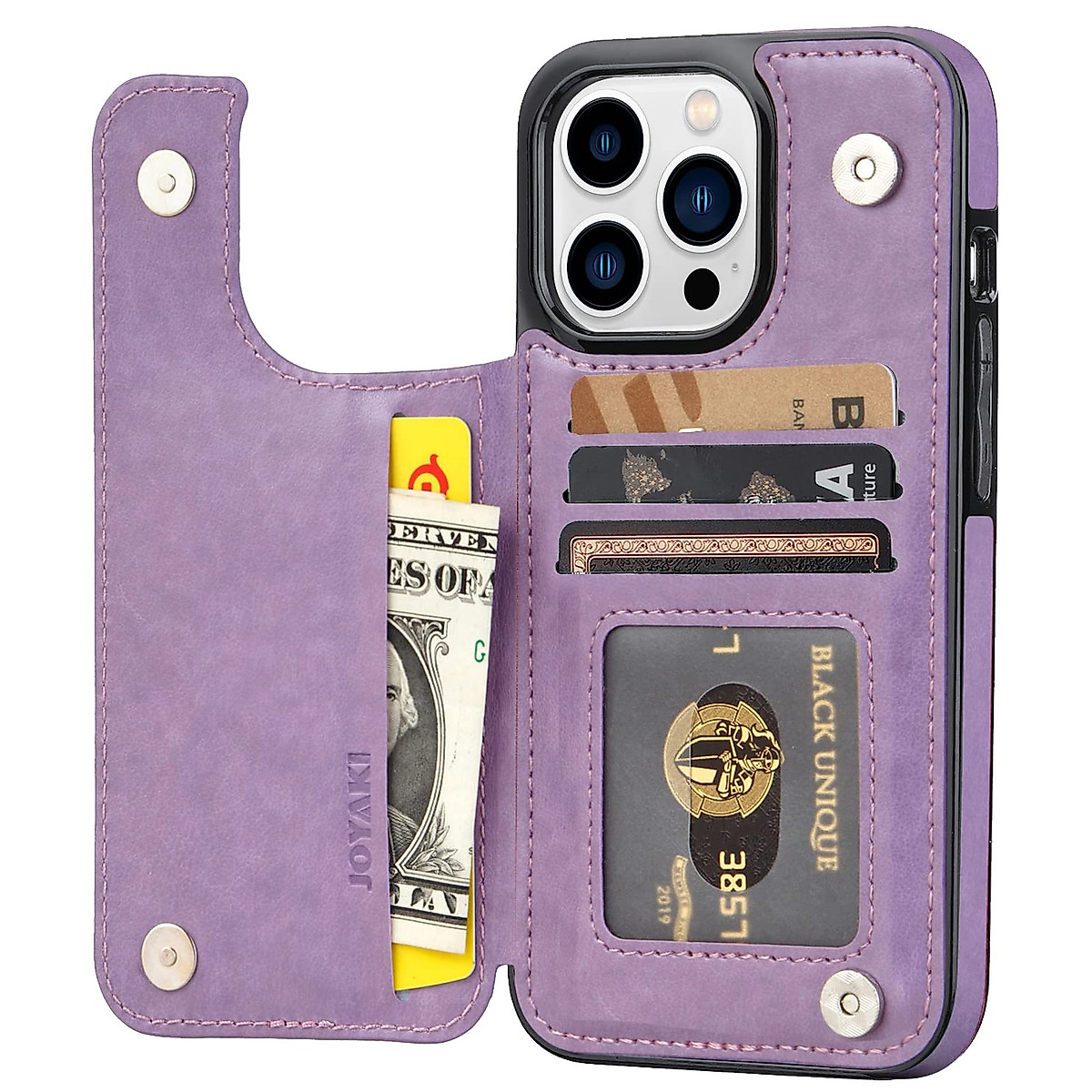 JOYAKI Wallet Case Compatible with iPhone 13 Pro Max,Slim Protective case with Card Holder,PU Leather Kickstand Card Slots Case with a Free Screen Protective Glass for iPhone 13 Promax(6.7")-Purple