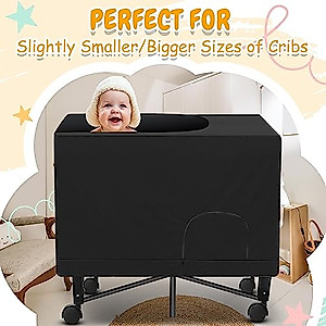 Preboun 2 Pcs Blackout Cover Compatible with Pack N Play, Black Crib Canopy Cover Breathable Travel Netting Tent Portable Stretchy Netting Cover for Indoor Outdoor Playard to Sleeping or Play