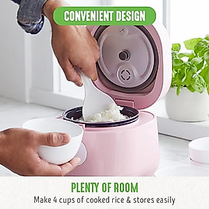 GreenLife PFAS-Free, 4-Cup Rice Beans Oats and Grains Cooker, Healthy Ceramic Nonstick, Easy to Use Automatic Presets, Dishwasher Safe Parts, Pink