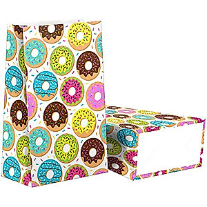 24 Pack Donut Party Candy Favor Bags with Stickers, Donut Goodie Gift Treat Bags Donut Themed Birthday Party Supplies