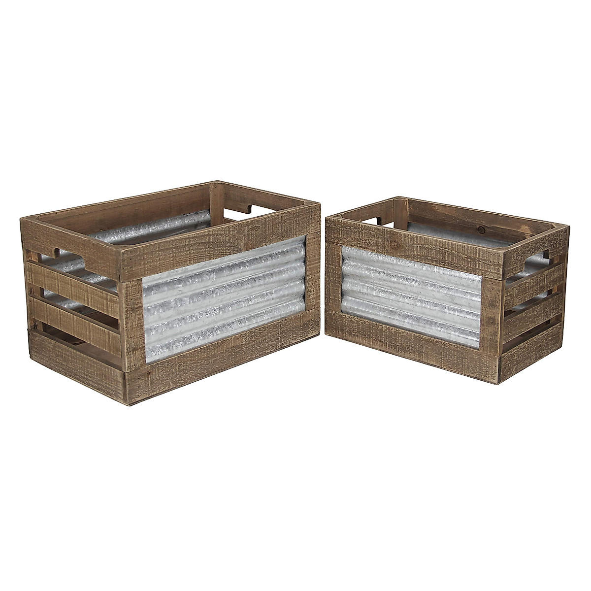 Cheungs Set of 2 Rectangular Ridged Metal Accent Storage Crate, Gray