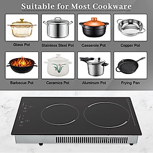Electric Ceramic Cooktop with Plug, 1500W 110V Portable Cooktop 2 Burners Electric Built-in Cooktop Sensor Touch Control Countertop Electric Hot Plate, 9 Heating Level