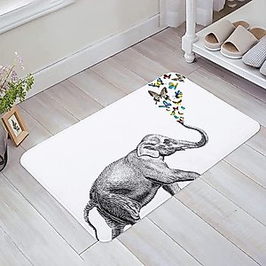 Front Door Mat Floor Mats for Home Decor,Elephant Butterfly Hand Painted Memory Foam Runner Entryway Non-Slip Absorbent Doormat Washable Rug,23.6x15.7 Inch Welcome Mats for Bedroom Decor