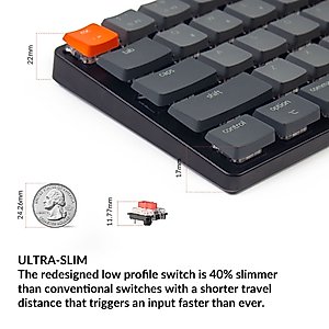 Keychron K7, 68 Keys Ultra-Slim Wireless Bluetooth/Wired Mechanical Keyboard with Low-Profile Gateron Mechanical Red Switch, White LED Backlit Compatible with Mac Windows
