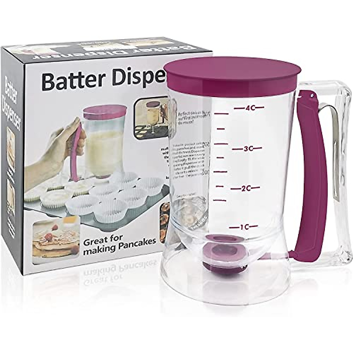 Toparad Pancake Cupcake Batter Dispenser, Bakeware Maker with Measuring Label, Perfect Baking Tool for Cupcakes, Waffles, Muffin Mix, Cake or Any Baked Goods