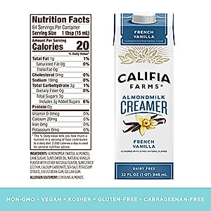 Califia Farms - French Vanilla Almond Milk Coffee Creamer, 32 Oz (Pack of 6), Shelf Stable, Dairy Free, Plant Based, Vegan, Gluten Free, Non GMO, Almond Creamer