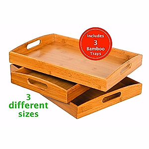 BirdRock Home 3 pc Breakfast Bed Tray (Rounded) - Bamboo - Cut Out Handles - Set of 3 - Bamboo - Nesting
