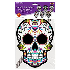 Beistle 6 Piece Corrugated Plastic Day Of The Dead Decorations Sugar Skull Yard Signs For Dia De Los Muertos Party Supplies Celebrations, Made In USA Since 1900