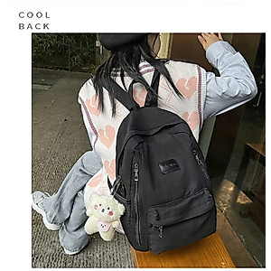 Kawaii Backpack with Kawaii Pin and Accessories, Aesthetic Minimalist Backpack Canvas School Casual Daypacks for Teens Girls (Black)