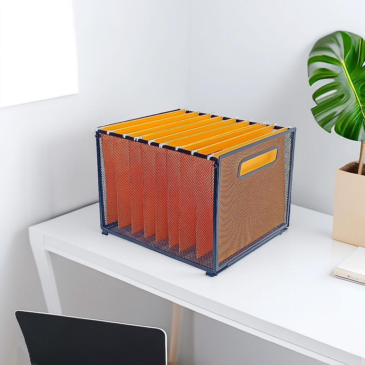 SETTFRFE Letter Size Hanging Folder Organizer,Metal Mesh Hanging File Folder Box,Office File Baskets,Black