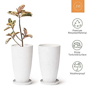 LA Jolie Muse 20 Inch Tall White Planters,Set of 2 Indoor/Outdoor Tall Planters with Shelf Insert and Trays,Modern Large Flower Pot for Front Front Door, Patio and Deck
