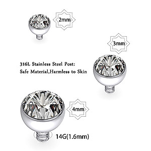 Gadeaila 14G Dermal Piercing Jewelry, 48Pcs Titanium Anchor Tops with 2/3/4MM White CZ Diamonds, for Women & Men