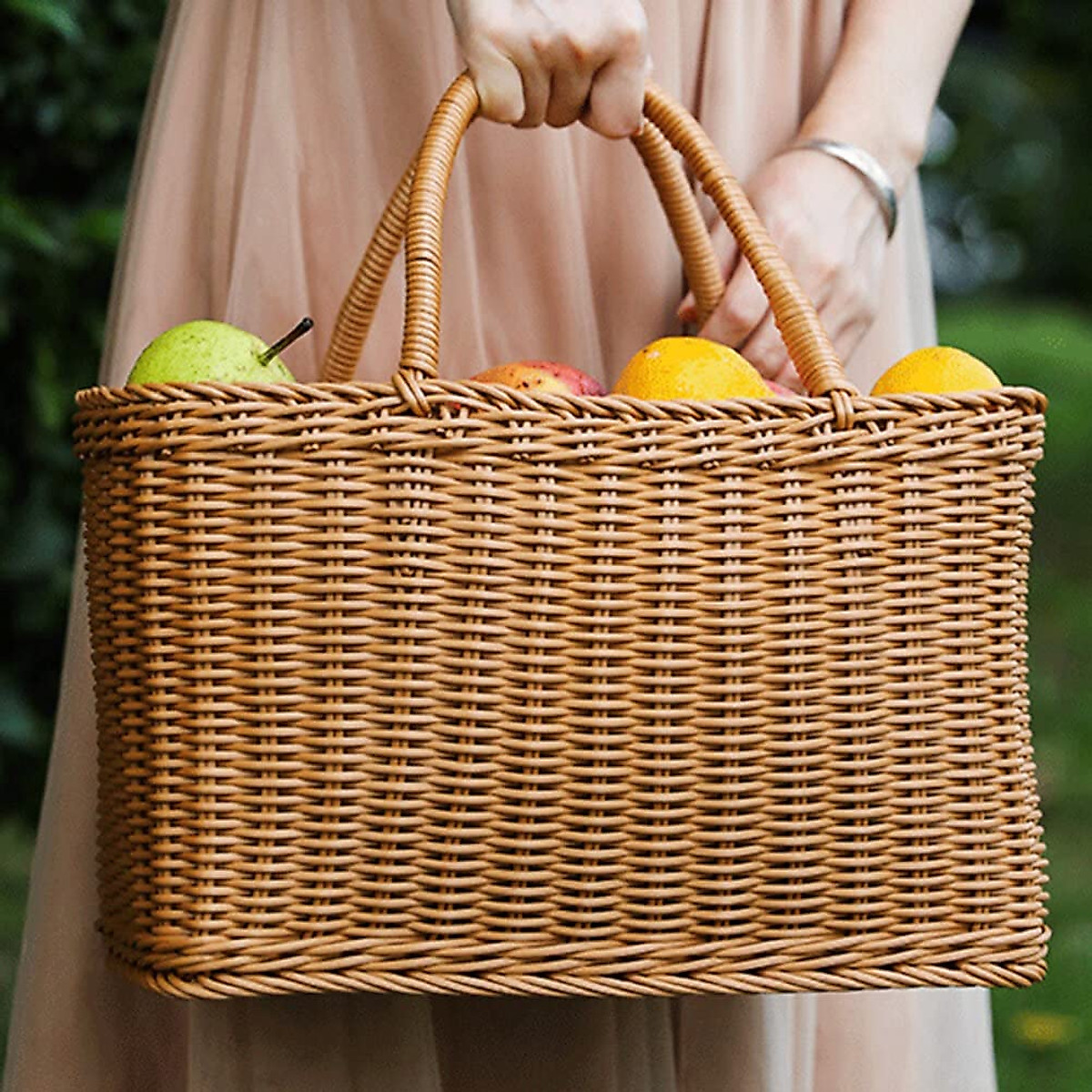 Alipis Wicker Basket with Handle Woven Storage Basket Rattan Flower Basket Fruits Vegetable Basket Egg Basket Gift Packing Basket Gardening Basket for Camping Wedding