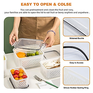 YIENOGO 4 Size Fruit Vegetable Storage Containers for Fridge with Colander and Lid Refrigerator Storage Containers Bins Organizer for Fruit Food Produce, White, YI-01F04