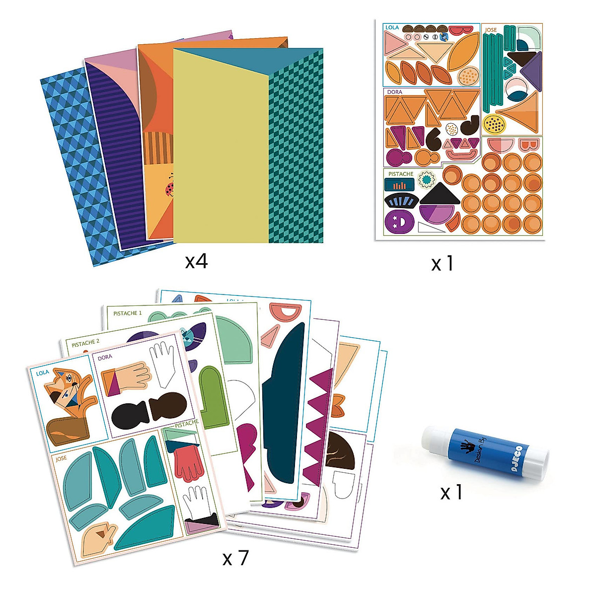 DJECO Inspired by Square Heads Sticker Craft Kit, Picasso, Multi