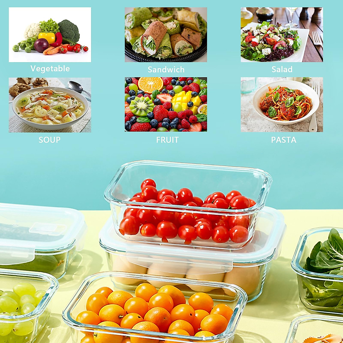 TRBIDRBO 2600 ML /88oz/ 11 Cup LARGE Glass Food Storage Container with Airtight Locking Lid for Storing food, Vegetables, Fruits Roasting Turkey Freezer Microwave & Oven Safe Leak Proof