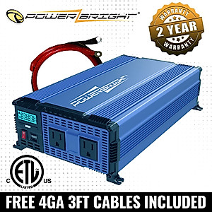 PowerBright 1100 Watt 12V Power Inverter Dual 110V / 120V AC Outlets, Installation Kit Included, Automotive Back Up Power Supply for Blenders, Vacuums, Electric Cooler - ETL Approved Under UL STD 458