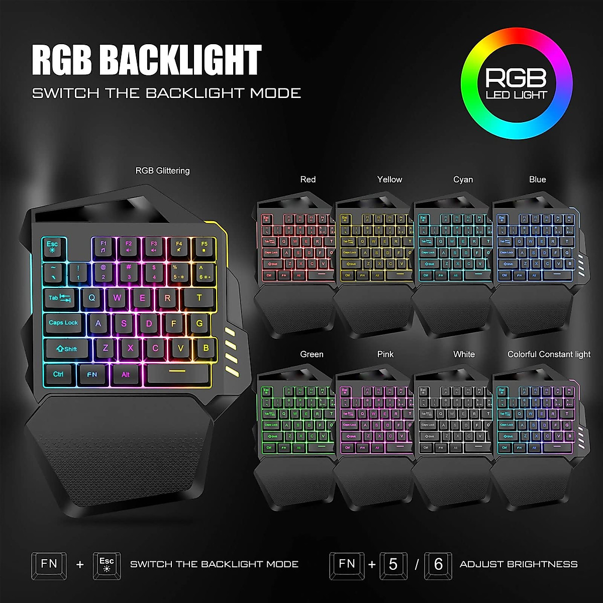 One Handed Gaming Keyboard, 2.4G Wireless RGB Lighting 35 Keys Type C Gaming Mechanical Keyboard, 2000mAh Rechargeable Battery for PC Gamer