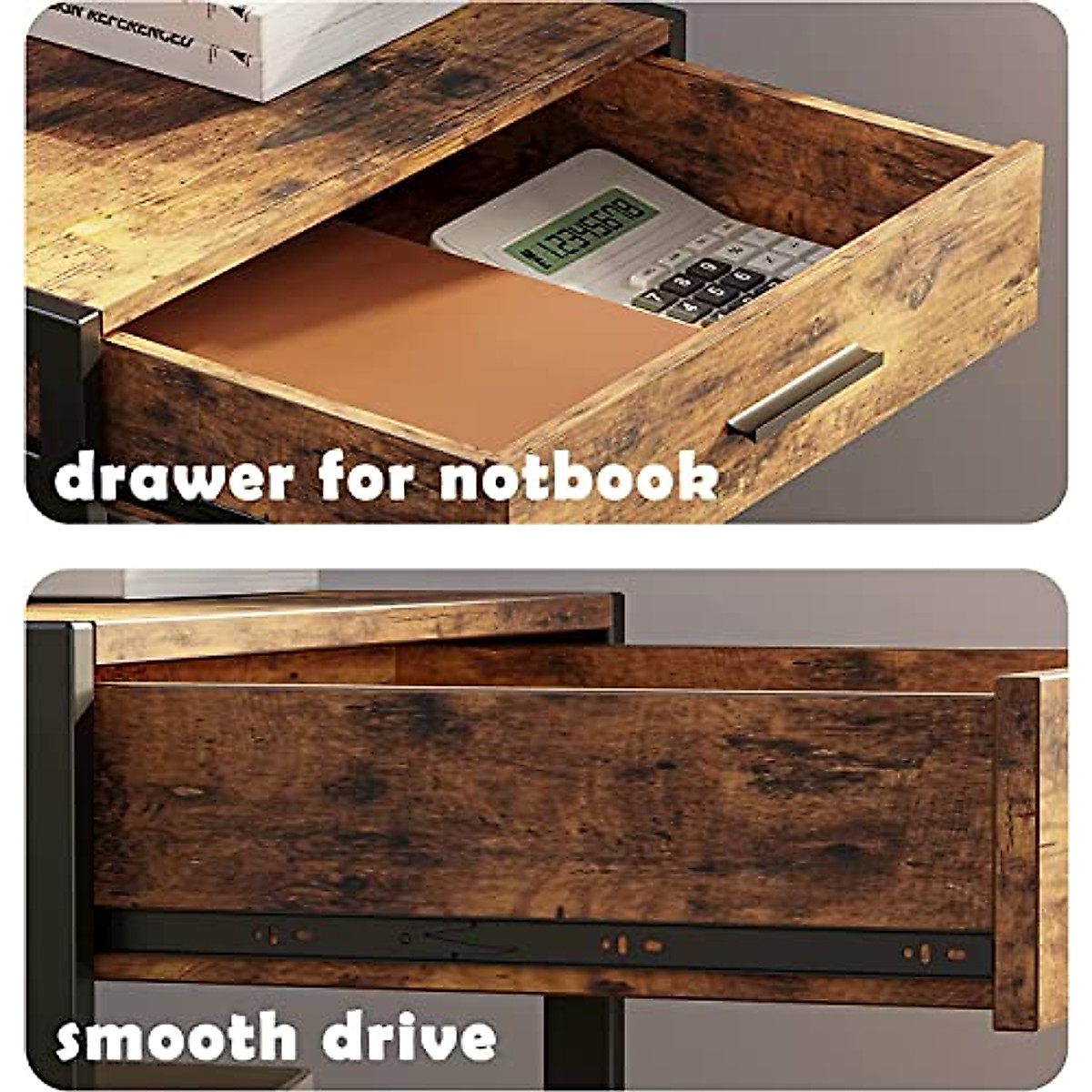 AWPFY Mobile Printer Stand Table, Rolling Cart with Drawer and 3 Tier Storage Shelf, Filing Cabinet for Home Office, Vintage Brown