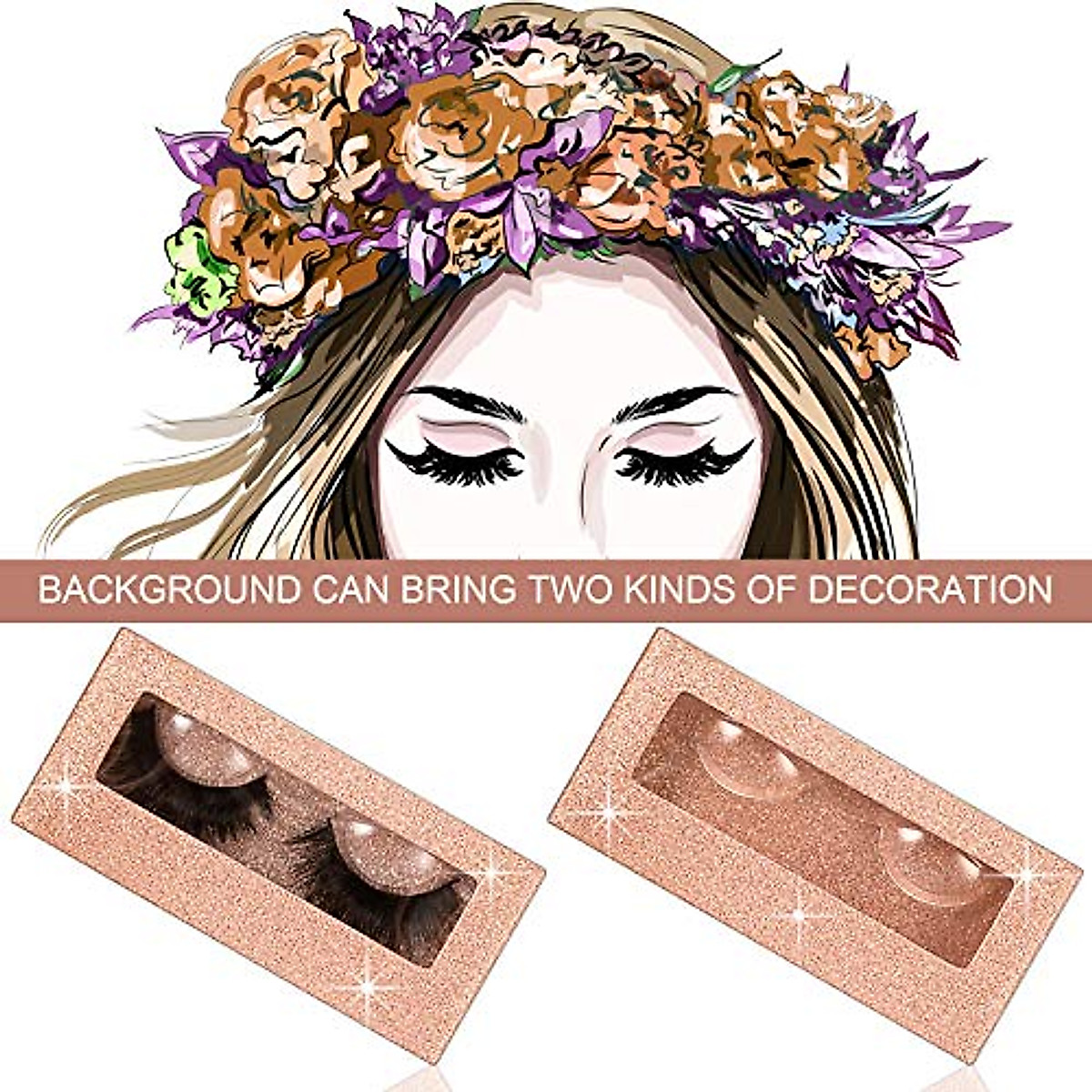 50 Sets Empty Eyelash Case Set, Include 50 Empty Eyelash Box Lash Box Packaging Eyelash Storage Box, 50 Eyelash Box Tray False Eyelash Storage Box Tray, 50 Internal Background Paper (Champagne Gold)