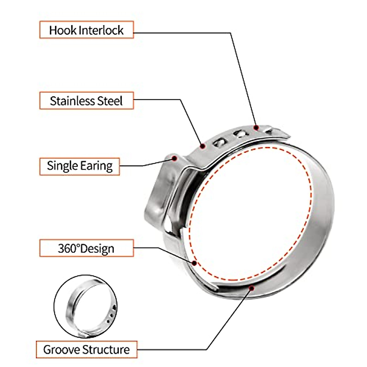 100 Pack PEX Cinch Clamps, 1/2" Clamps, Stainless Steel Single Ear Hose Clamps (1/2", 100 Pack)
