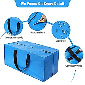 Heavy Duty Moving Bags, Extra Large Packing Bags with Strong Handles and Zippers, Compatible with Ikea Frakta Cart Storage Bags, for Camping, Christmas Decorations Storage Moving, Travelling, College Dorm. (Blue 8-Pack) (Blue, X-Large)