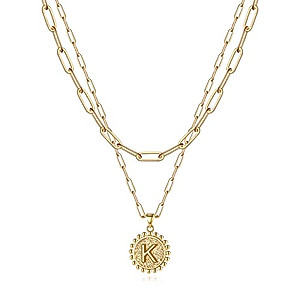 Yoosteel Gold Necklaces for Women Girls, 14K Gold Plated Dainty Paperclip Link Chain Necklace Personalized Layered K Layered Initial Necklaces for Women Girls Gifts