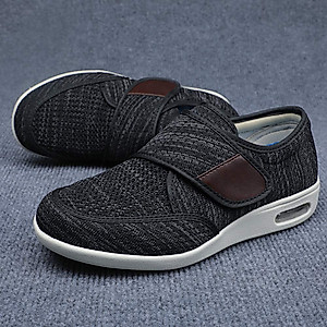 W&LESVAGO Men's Extra Wide Diabetic Edema Adjustable Slippers, Air Cushion Lightweight Walking Shoes Comfort for Elderly Indoor/Outdoor(Black Grey, 11)