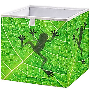 visesunny Closet Baskets Frog Shadow on The Leaf Storage Bins Fabric Baskets for Organizing Shelves Foldable Storage Cube Bins for Clothes, Toys, Baby Toiletry, Office Supply