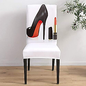 Dining Chair Slipcover, Black High Heels and Lipstick Chair Protector Stretch Parsons Chair Covers for Dining Room, Restaurant, Kitchen, Party, 6 Packs