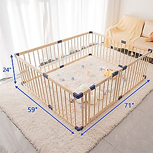 Wooden Baby playpen with Door, Play Fence for Babies, Kids Safety Play Center Yard,Playpen with gate for Infants and Babies,Extra Large Playard, Anti-Fall Playpen… (59.05"x70.90"x24")