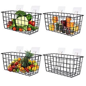 Panghuhu88 4Pcs Wall Wire Baskets Baskets Storage Baskets Hanging Wire Basket Cabinet Door Storage Metal Wall-Mounted Containers Metal Freezer Organizer bins For Kitchen,Pantry,Shelf