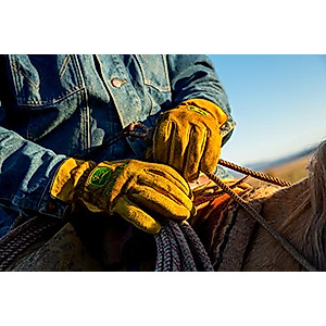 John Deere JD00004 Leather Gloves - Large Size Split Cowhide Work Gloves with Shirred Elastic Wrist. Hand Protection Wear,Gold