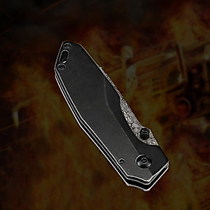 ALBATROSS 7" EDC Simple Practical Folding Knife Liner Lock Pocket Knife with Modern VG10 Damascus Steel Blade,Retro Blackwash Handle,Belt Clip and Brown Gift Box